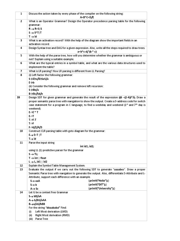 Last Year Questions | PDF | Parsing | Theoretical Computer Science