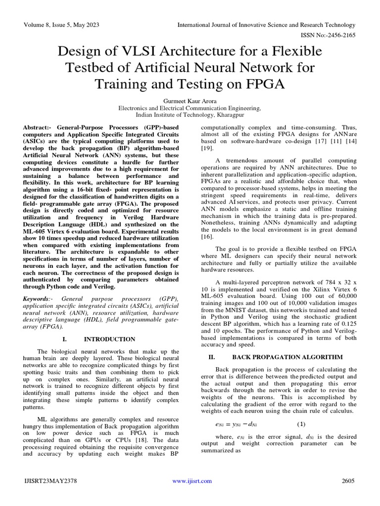 Design Of Vlsi Architecture For A Flexible Testbed Of Artificial Neural Network For Training And