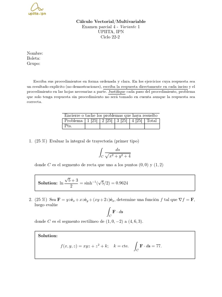 Examen de Calculo Vectorial Ingeniería Mecatrónica | PDF | Cálculo | Objetos matemáticos