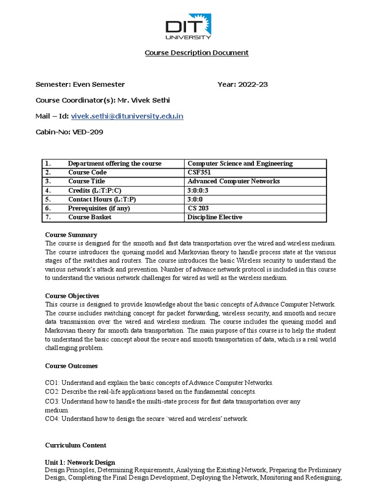 Advanced Computer Networks Course Overview | PDF | Computer Network | Quality Of Service