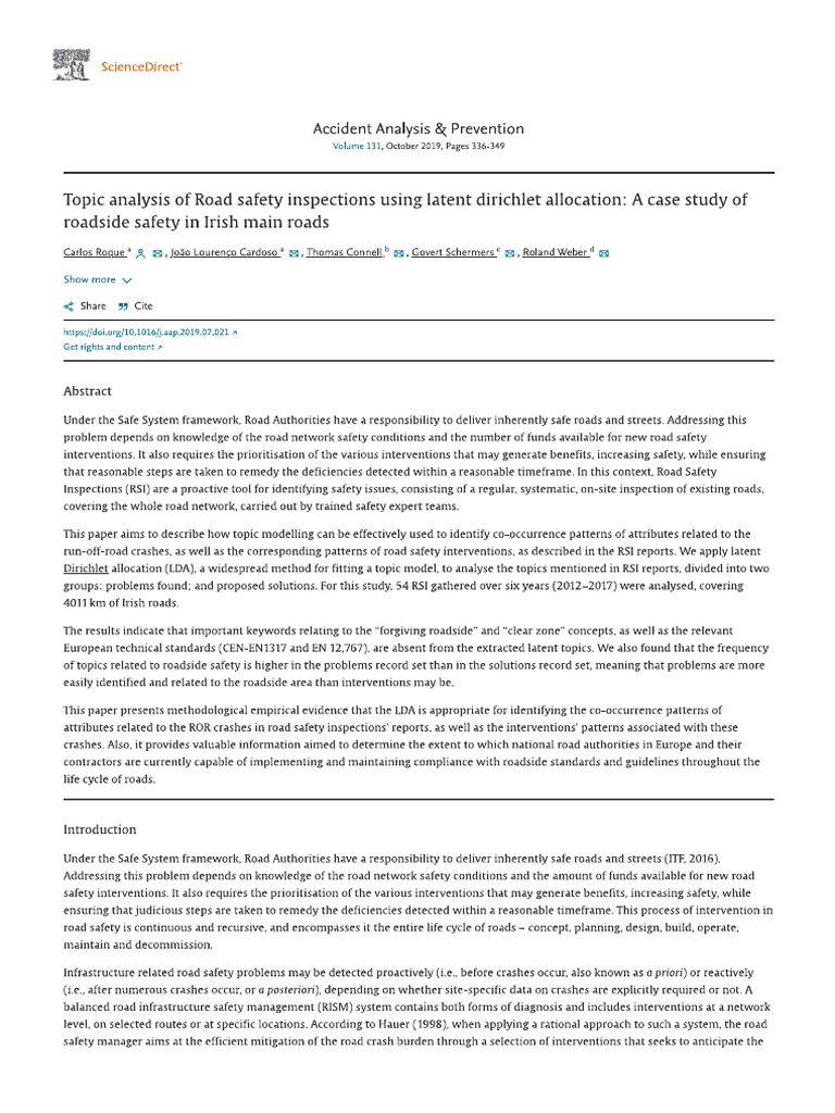 Topic Analysis of Road Safety Inspections | PDF