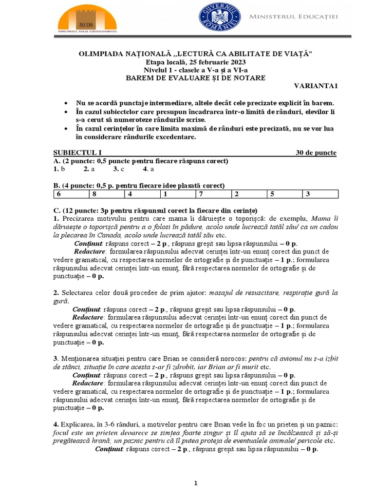 2023 OLAV Barem Nivel 1 v-VI | PDF