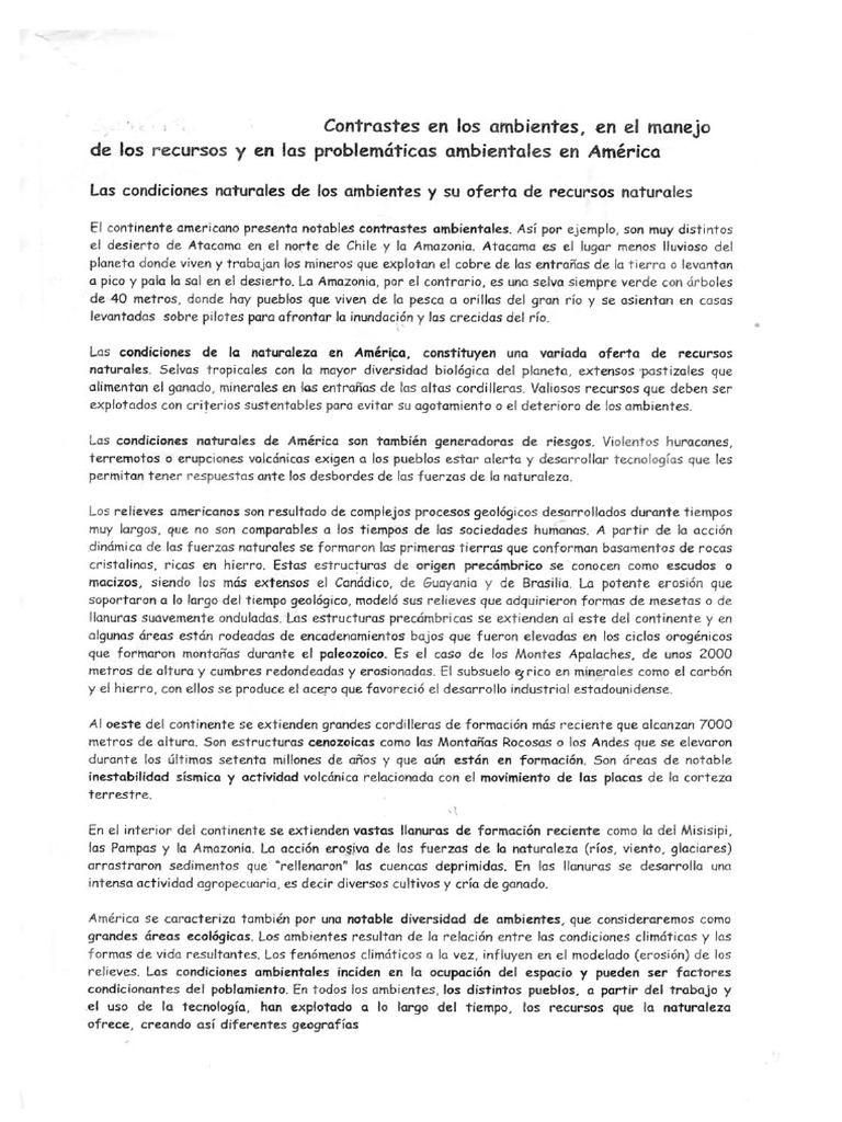 Condiciones Naturales de America y Recursos Naturales - 1 | PDF