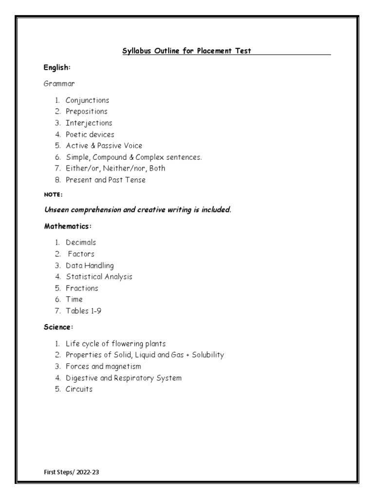 Syllabus For Placement Test | PDF