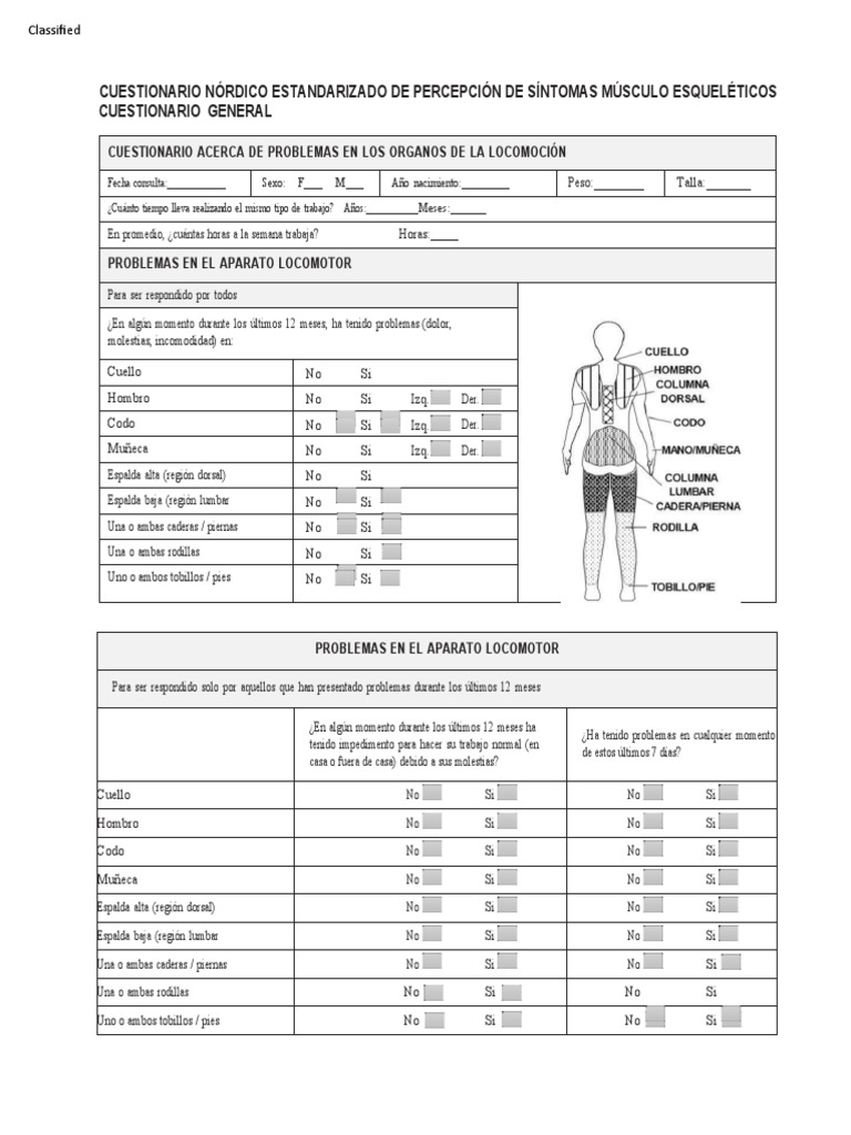 Cuestionario Nórdico Estandarizado de Percepción de Síntomas Músculo | PDF