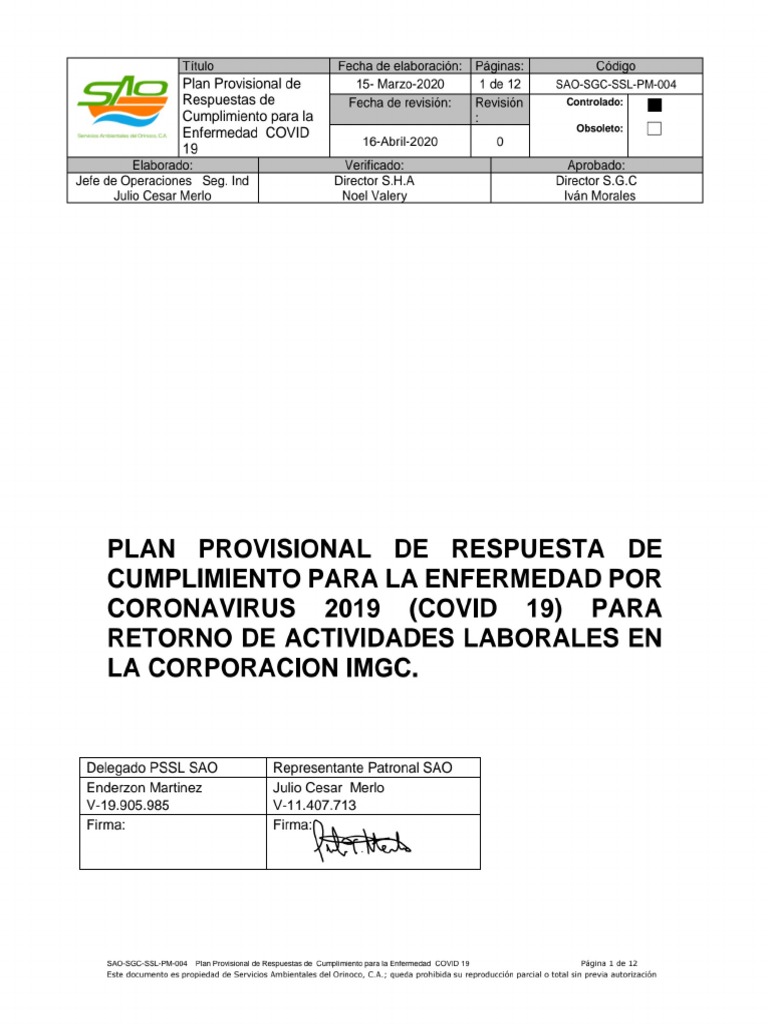 PLAN PROVISIONAL EMERGENCIA vf1 | PDF
