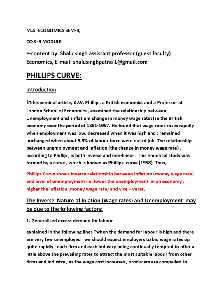 PHILLIPS CURVE Correct Way | PDF | Phillips Curve | Unemployment