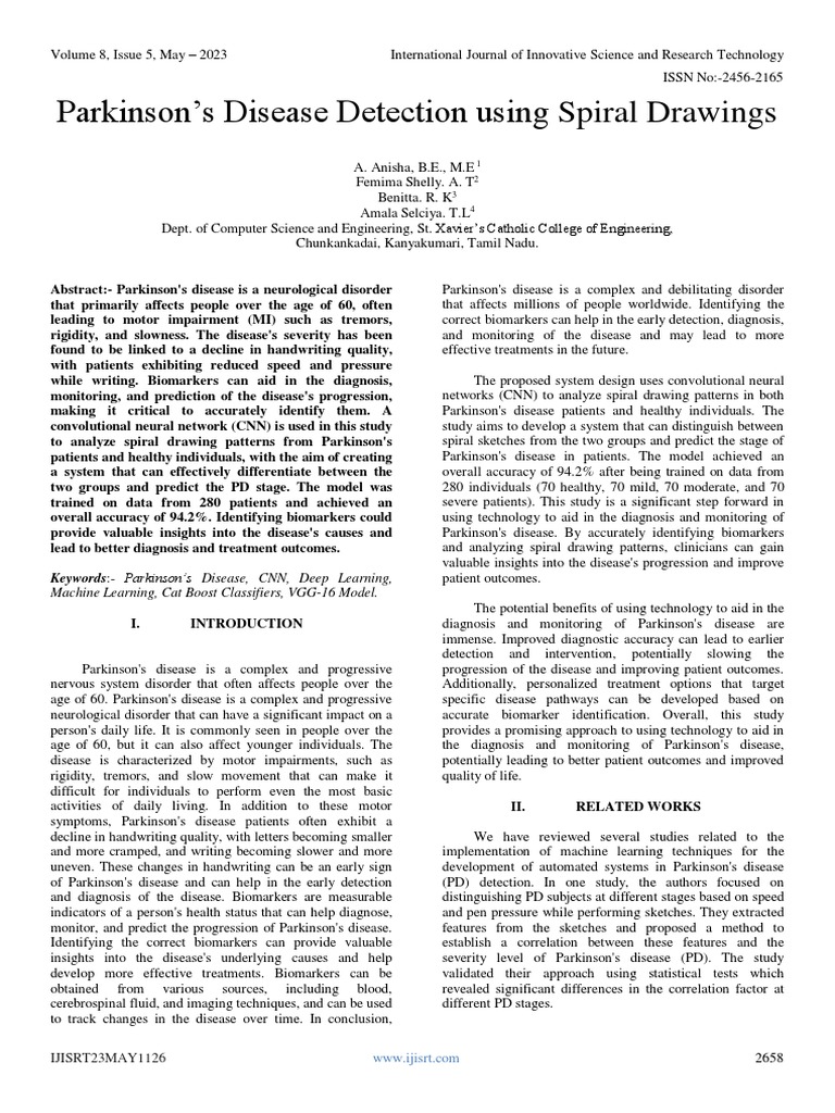 Parkinson's Disease Detection Using Spiral Drawings | PDF