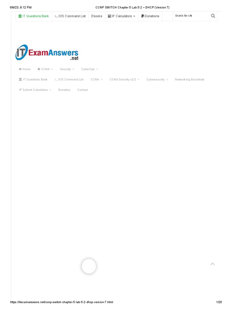 CCNP SWITCH Chapter 5 Lab 5-2 - DHCP (Version 7) | PDF | I Pv6 | Ip Address