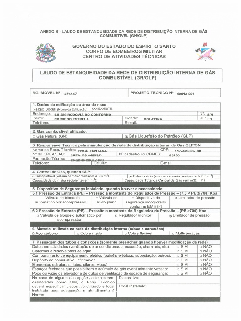 Laudo de Estanqueidade Da Rede de Distribuicao Interna | PDF Laudo de Estanqueidade Da Rede de Distribuicao Interna | PDF