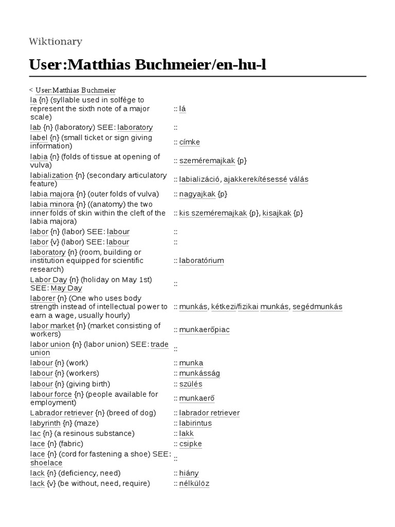 English-Hungarian Lexicon | PDF | Labia