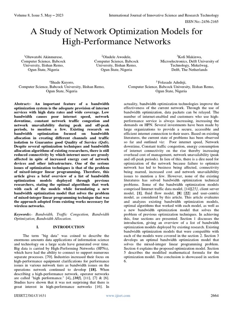 A Study of Network Optimization Models For High-Performance Networks | PDF