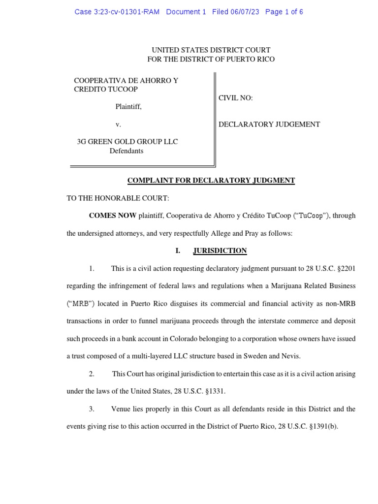 TuCoop v. 3G Green Gold Group Complaint | PDF | Money Laundering | Fedwire