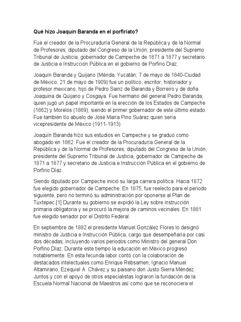 Joaquín Baranda: Legado en el Porfiriato | PDF | Gobierno | México