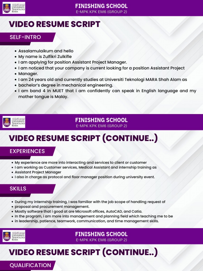 Group 2 Video Resume Script | PDF