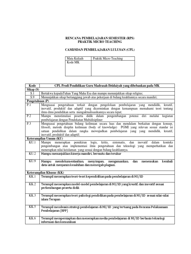 17 Rps Praktik Micro Teaching Pgmi | PDF