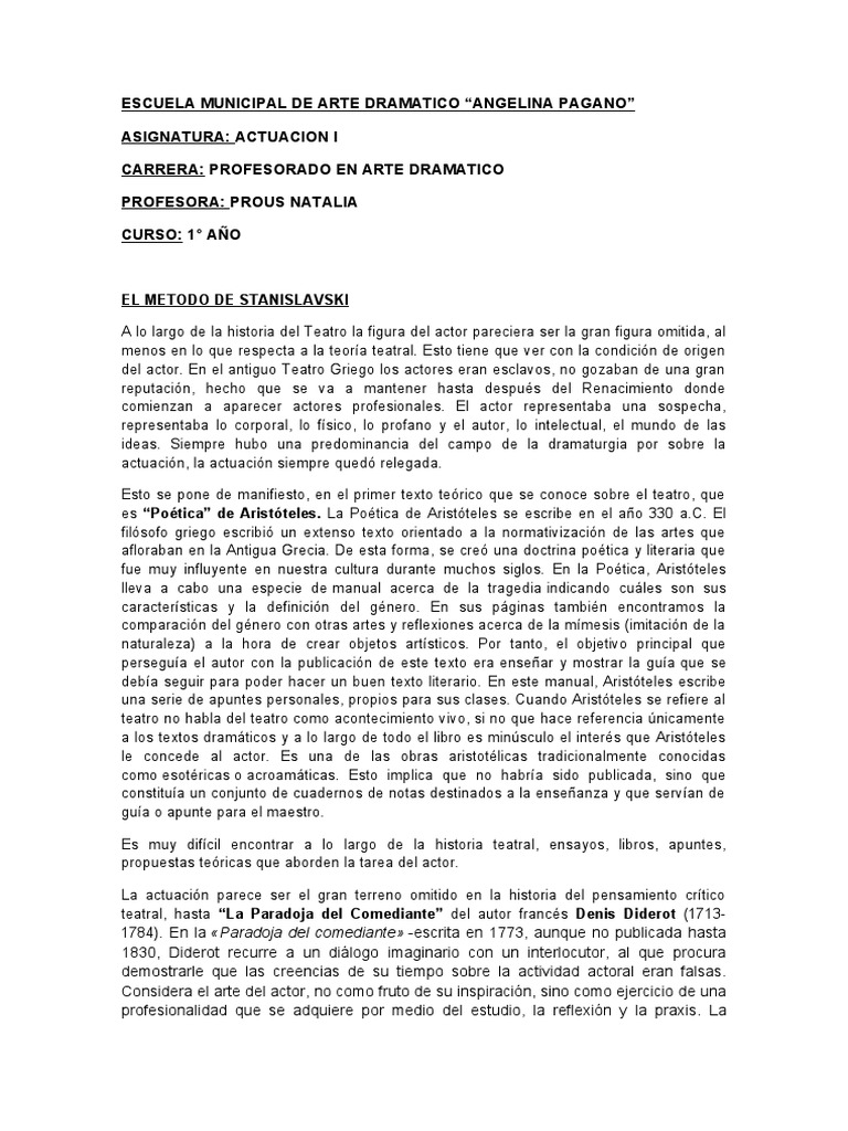 Método de Stanislavski en Actuación | PDF | Teatro | Interino