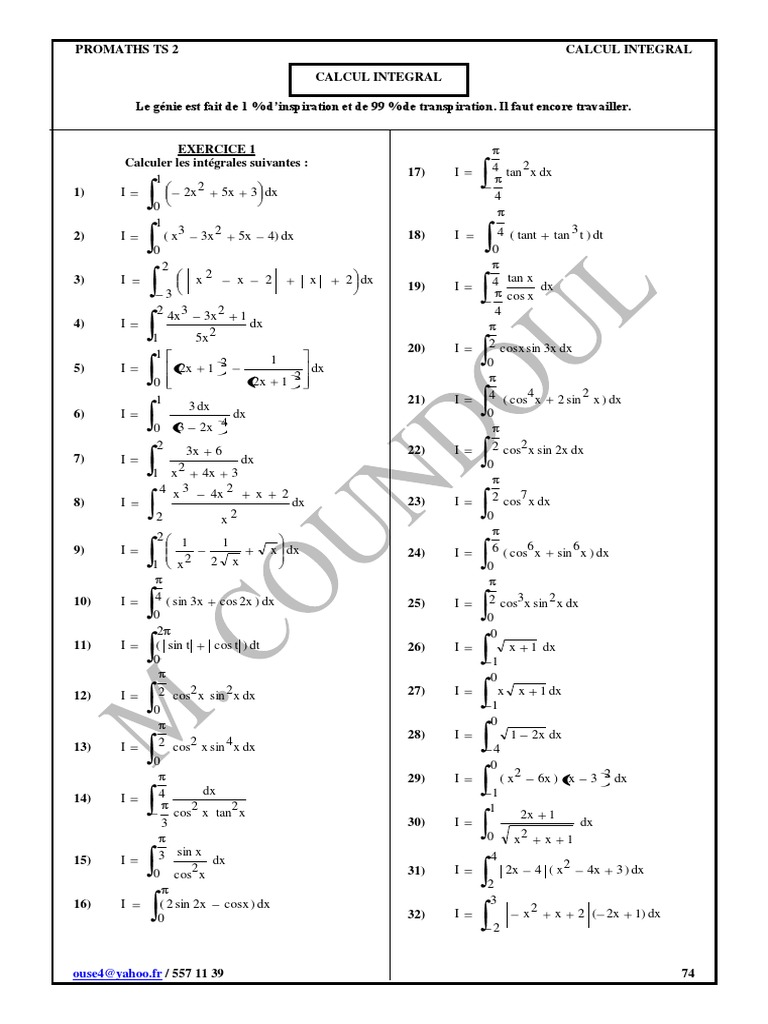 8 Calcul Integral | PDF | Fonction (Mathématiques) | Intégral