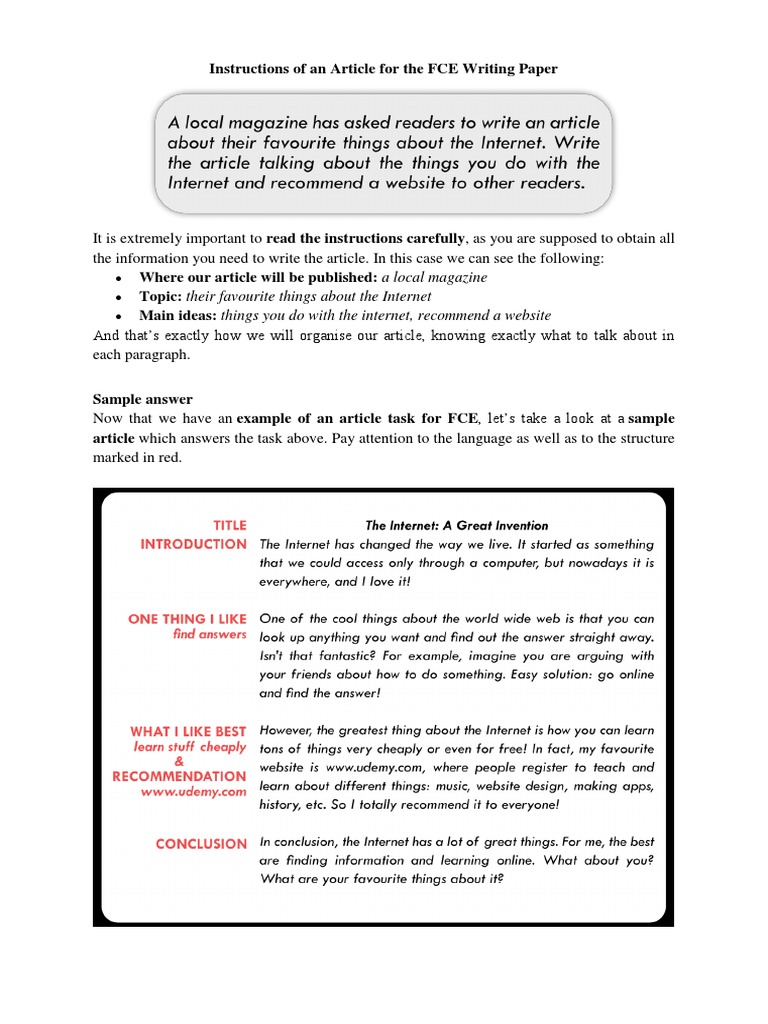 Article for the FCE Writing Paper-model | PDF