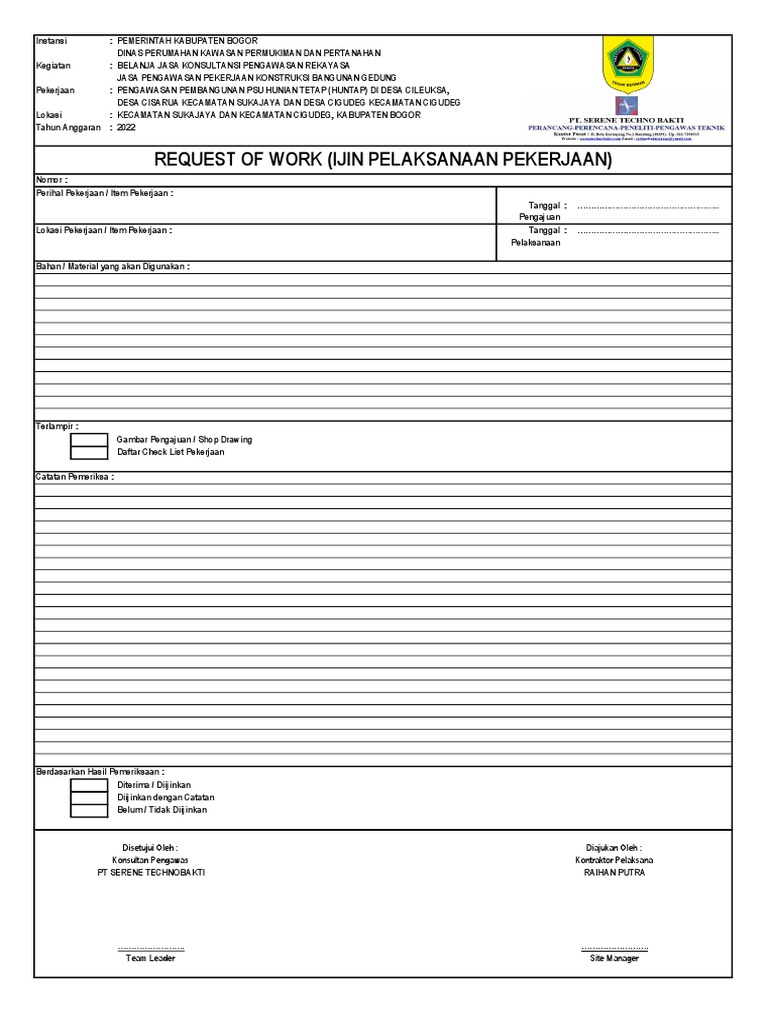 06 Blanko Request of Work | PDF