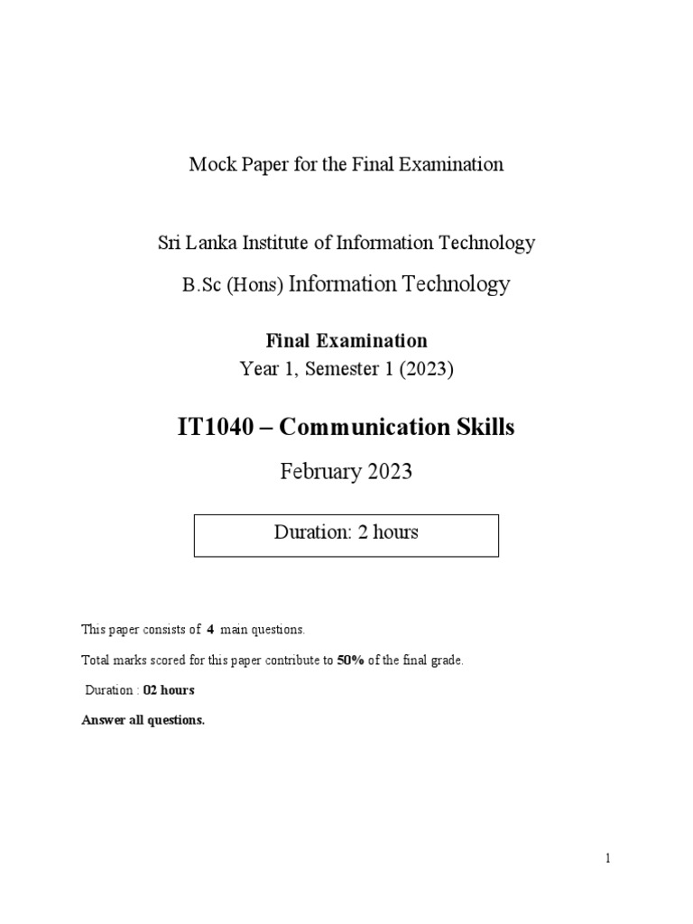 Mock Paper for the Final Examination | PDF | Psychology | Behavioural Sciences