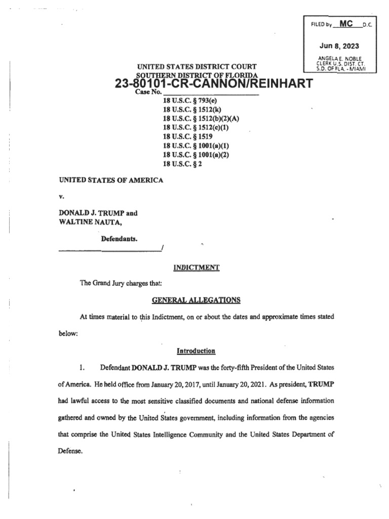 Read Trump Indictment Related To Mishandling of Classified Documents ...