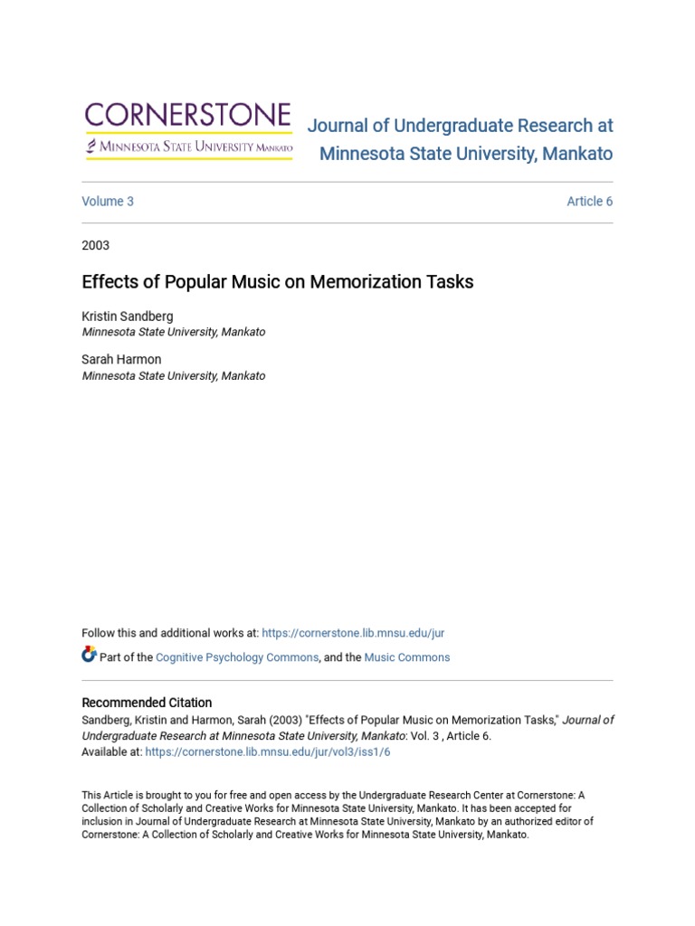 Effects of Popular Music On Memorization Tasks | PDF | Recall (Memory ...