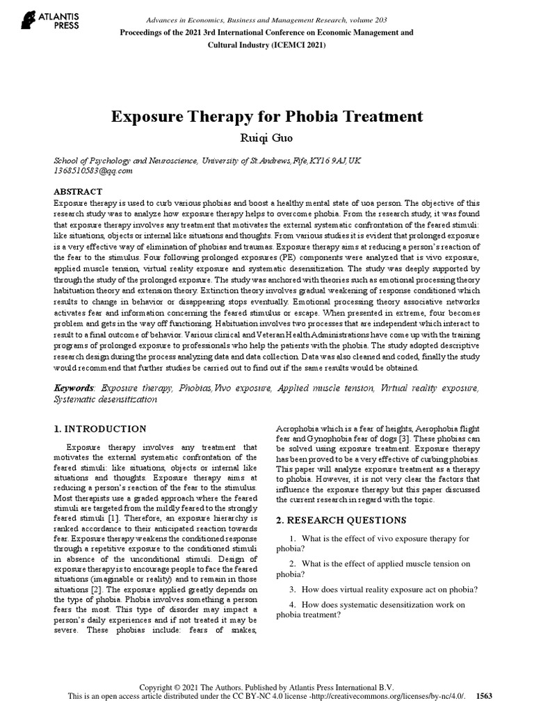 Exposure Therapy For Phobia Treatment | PDF | Phobia | Fear