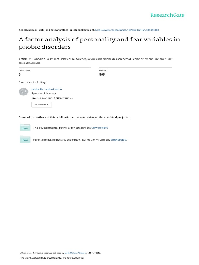 A Factor Analysis of Personality and Fear Variables in Phobic Disorders ...