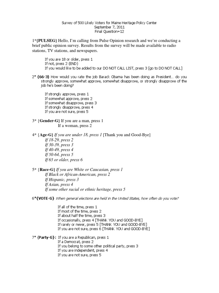 Pulse Script Question 1 Maine Heritage Policy Center | PDF | Voter Id ...