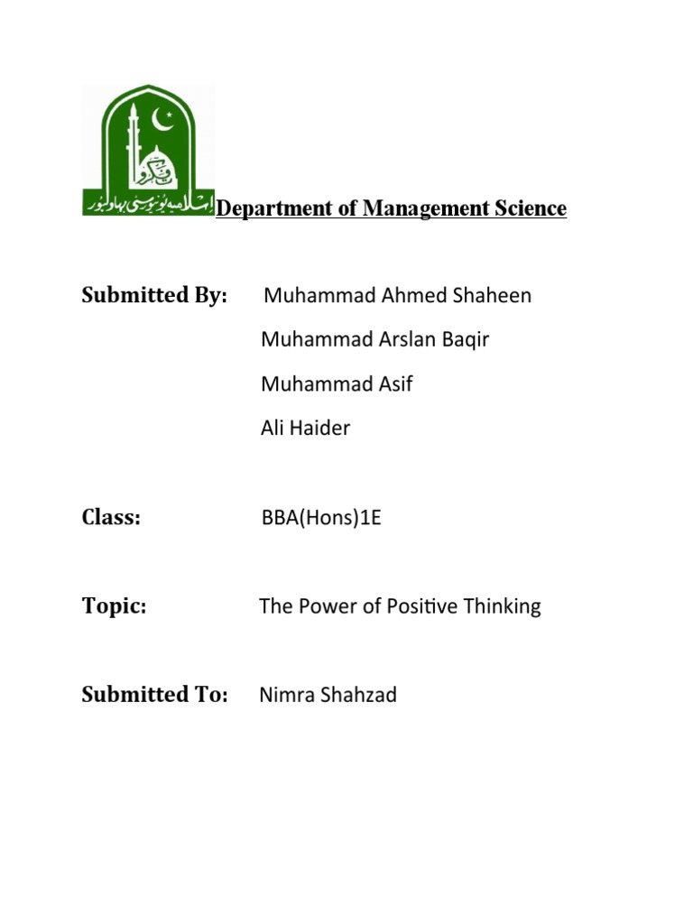 Best Assignment The Power of Positive Thinking Assignment | PDF | Thought | Mind