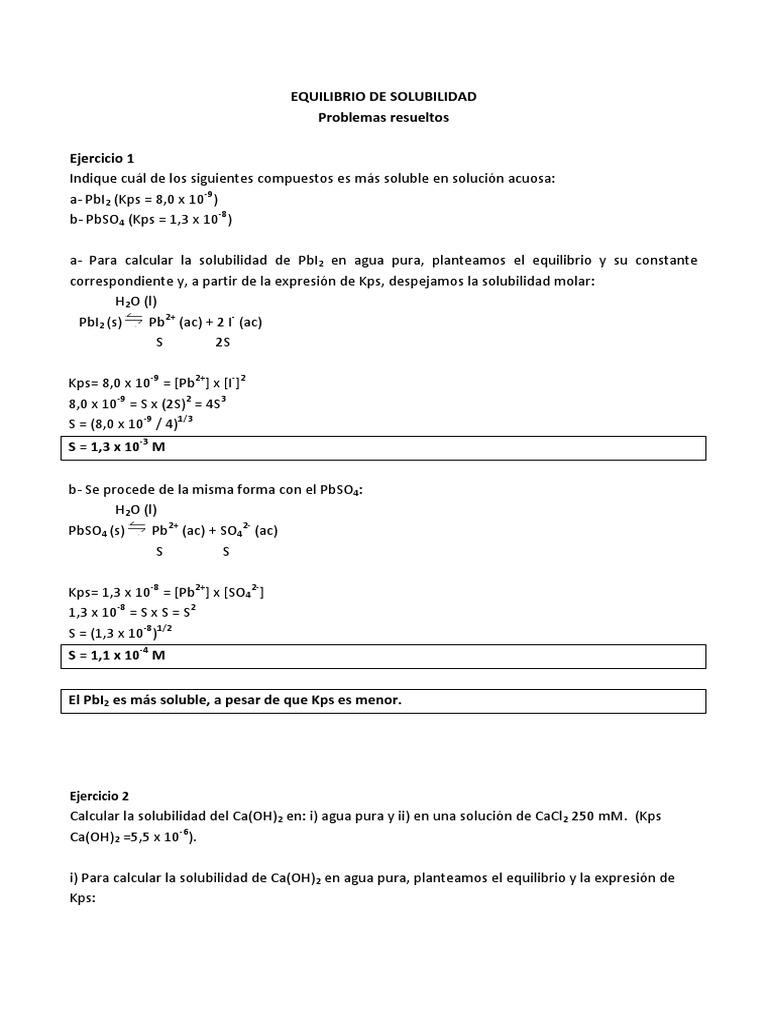 Problemas de Solubilidad Resueltos | PDF | Métodos y materiales de enseñanza | Ciencia y matemáticas