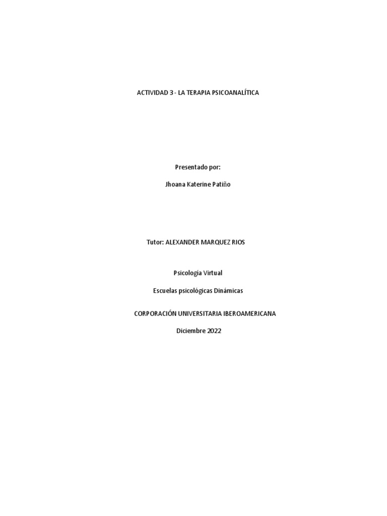 Actividad 3 - El Psicoanálisis Como Terapia | PDF | Psicoanálisis | Carl Jung