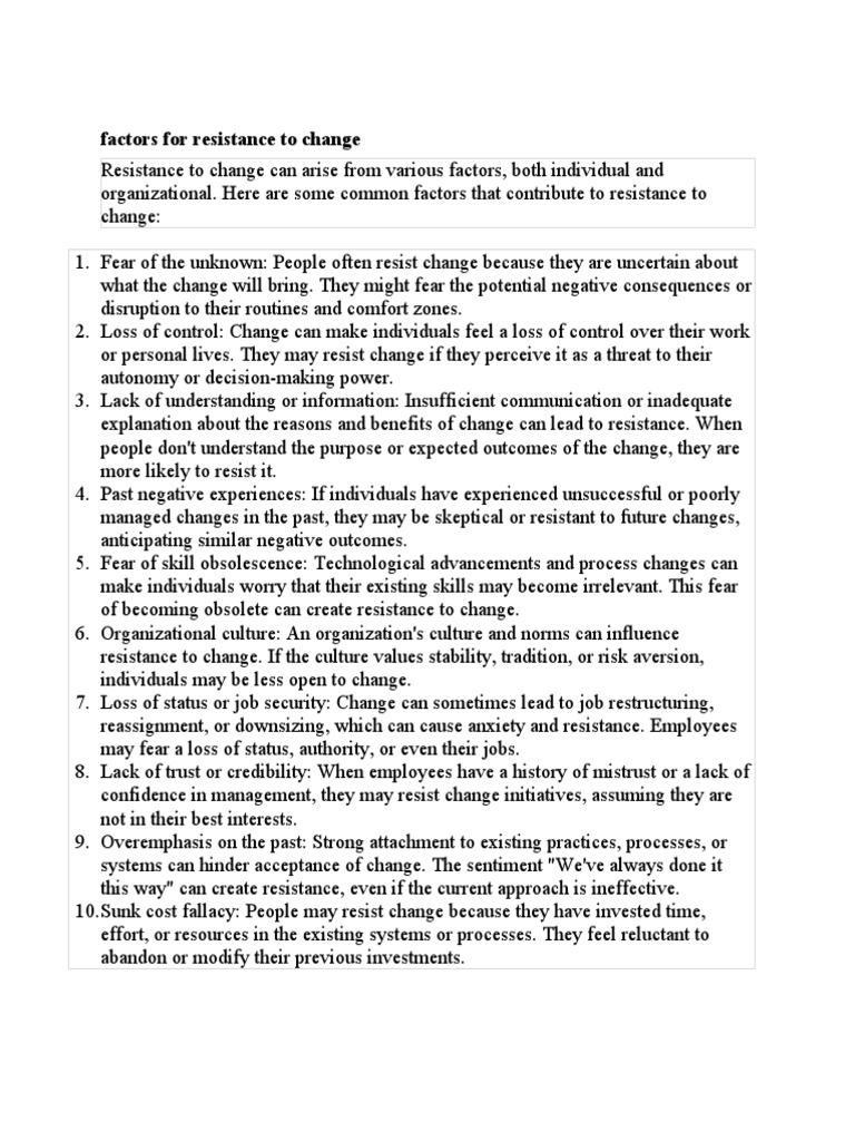 Notes For Change Managment | PDF | Organization Development | Change ...