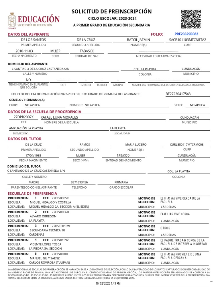 Preinscripción Secundaria 2023-2024 | PDF