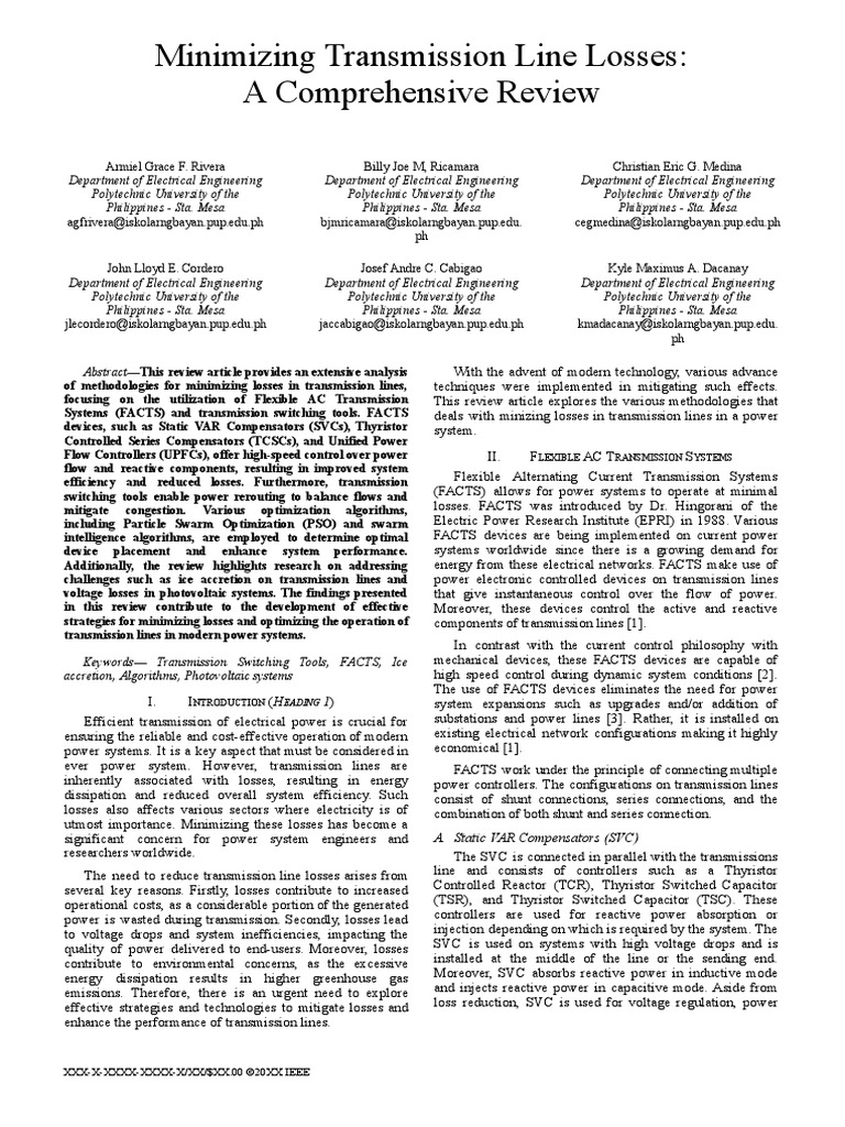 Minimizing Transmission Line Losses - A Comprehensive Review | PDF ...