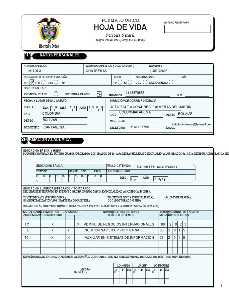 Formato Unico de Hoja de Vida Persona Natural | PDF | Etapas educativas