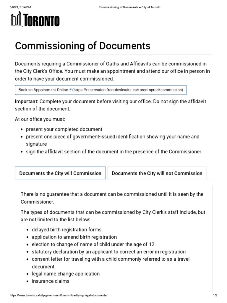 Commissioning Documents in Toronto | PDF | Affidavit | Birth Certificate