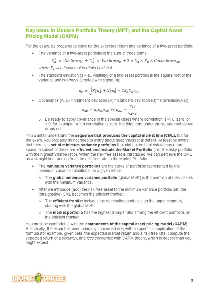 Study Notes Modern Portfolio Theory (MPT) and The Capital Asset Pricing ...
