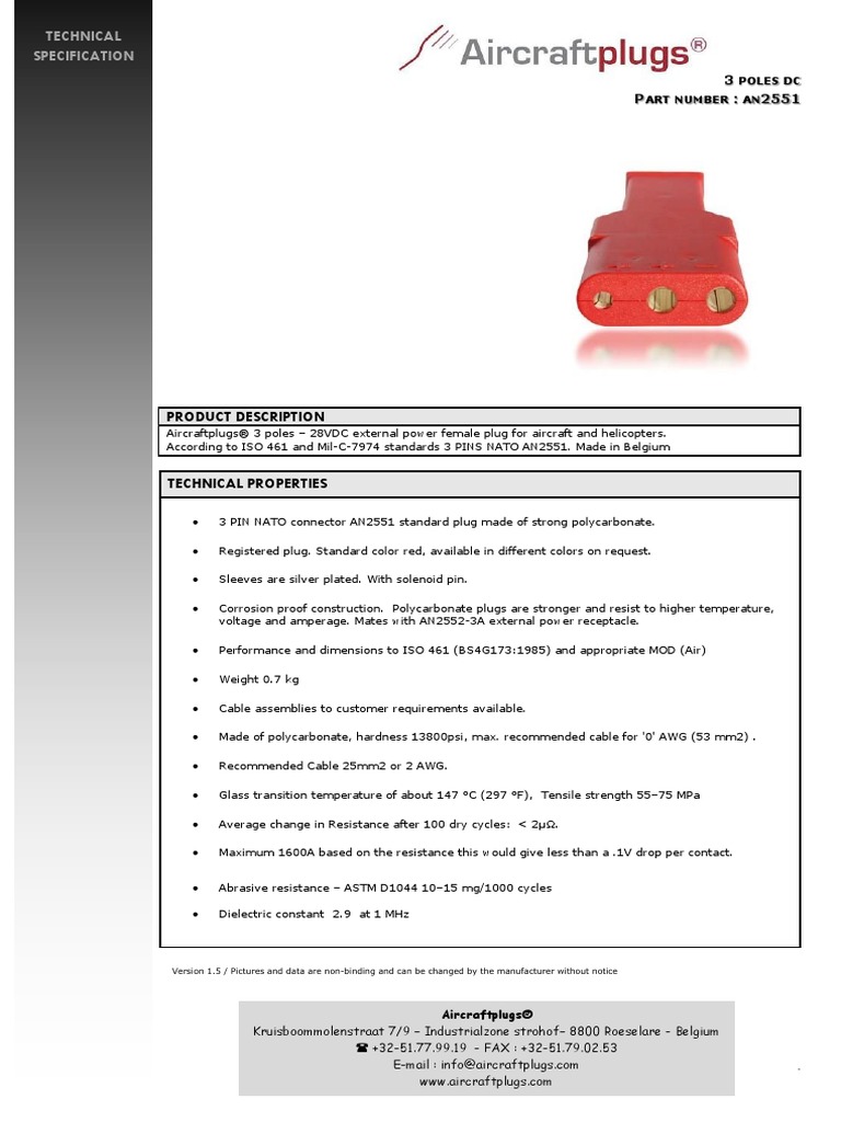 AN2551 Aircraftplugs Technicalsheet 28VDC 3POLES 250316-3 | PDF ...