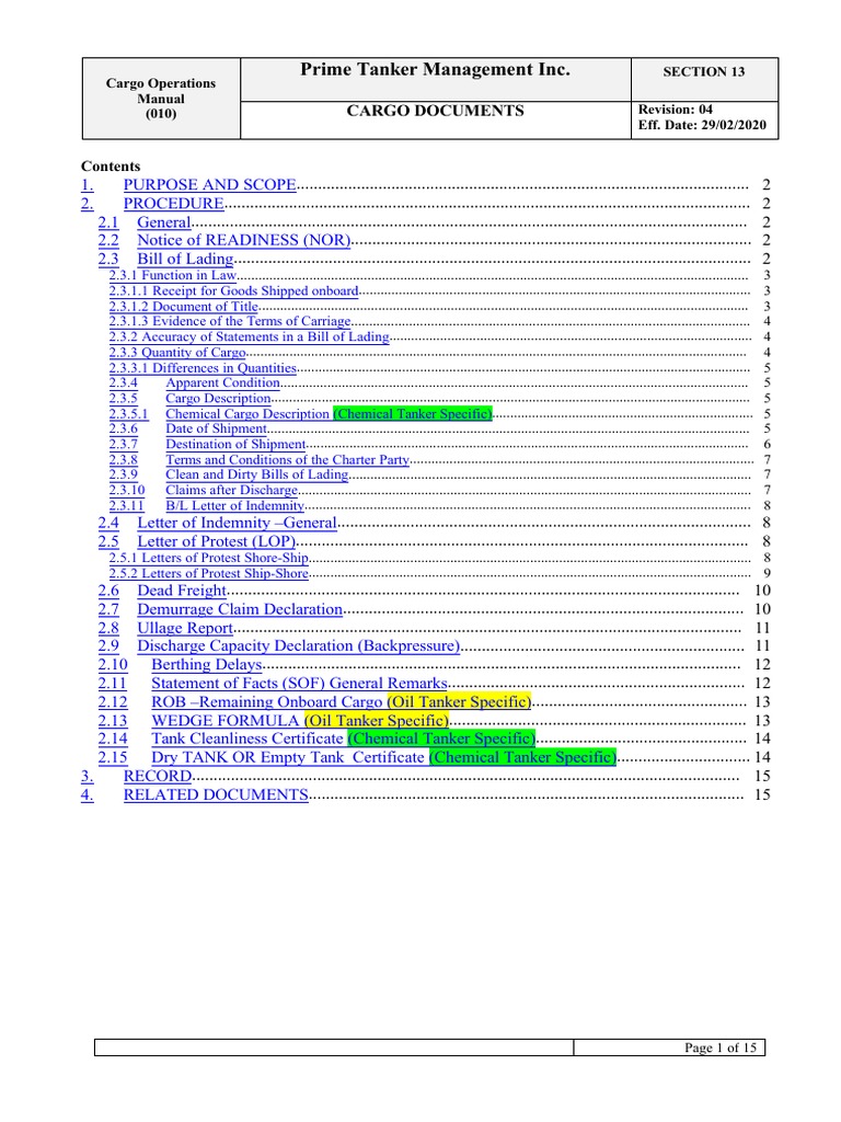 Cargo Documents | PDF | Finance & Money Management