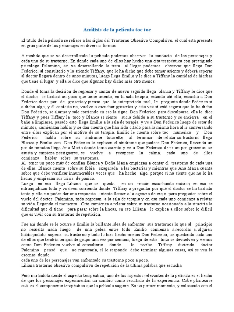 Análisis de "Toc Toc" y el TOC | PDF | Desorden obsesivo compulsivo