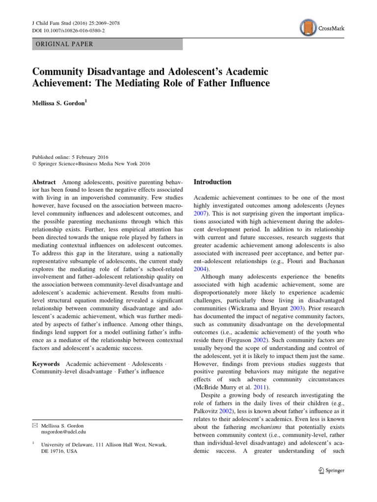 2016 - Gordon - Community Disadvantage and Adolescent's Academic Achievement The Mediating Role ...