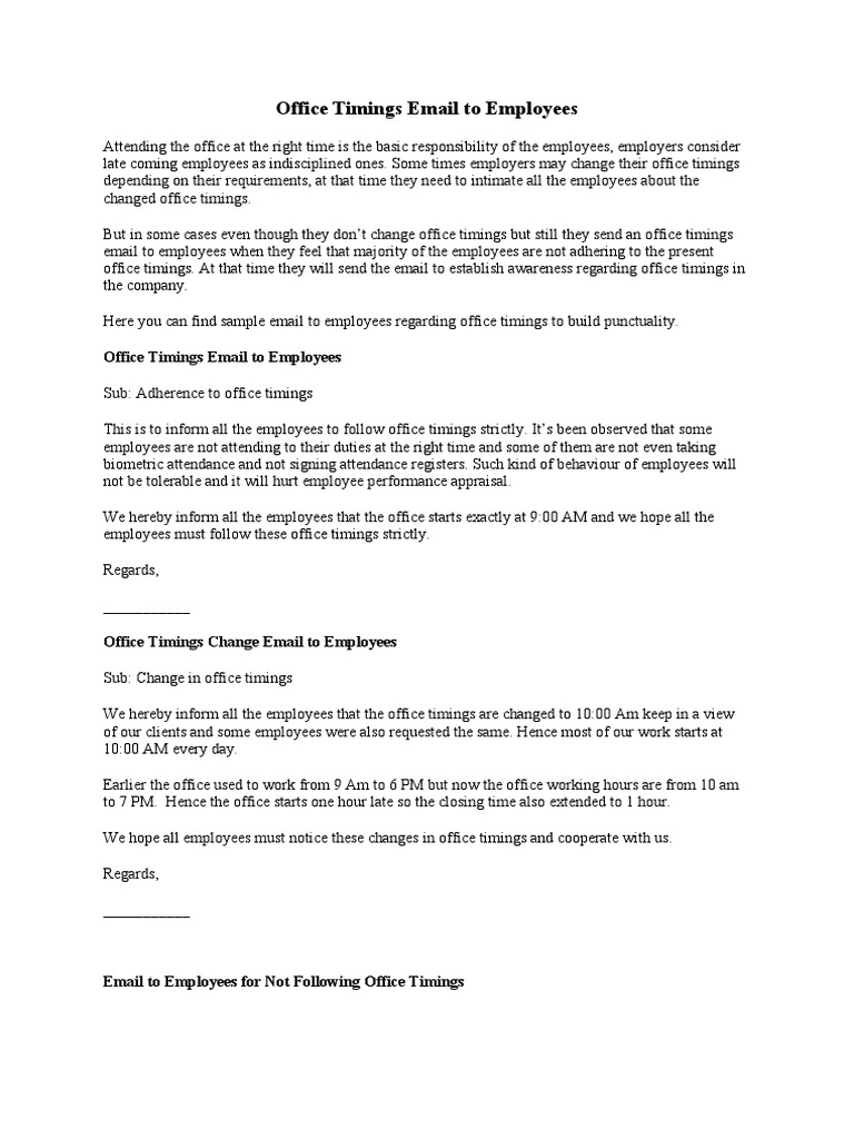 Office Timings Email To Employees | PDF | Psychology