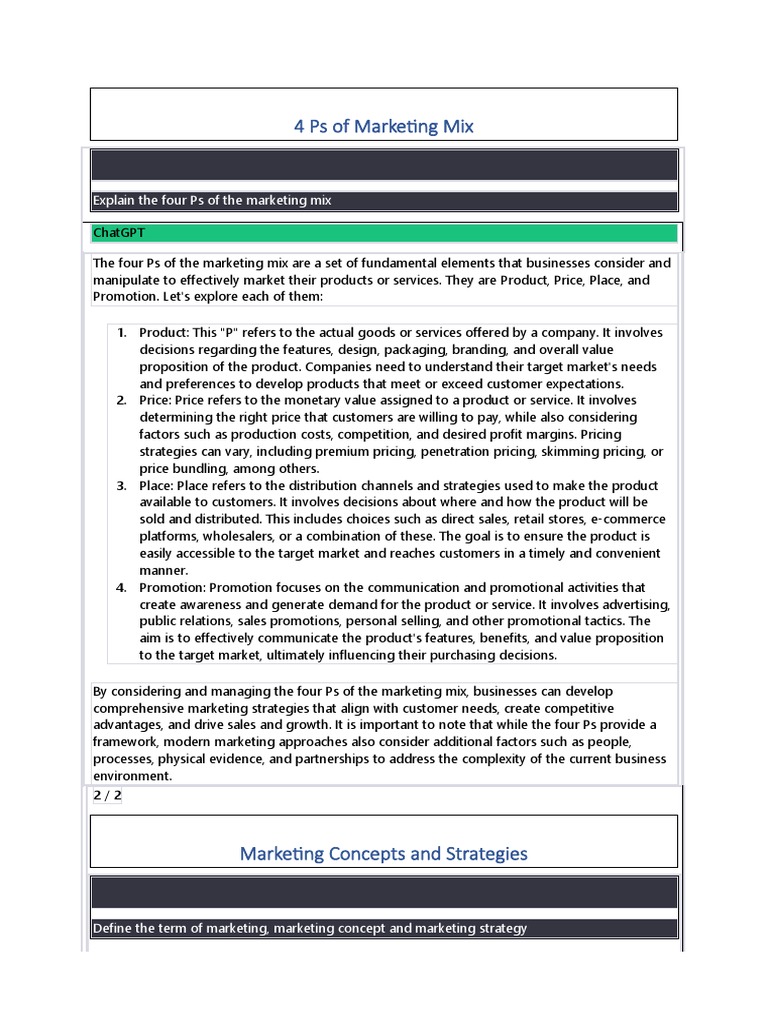 Explain The Four Ps of The Marketing Mix | PDF | Marketing | Pricing