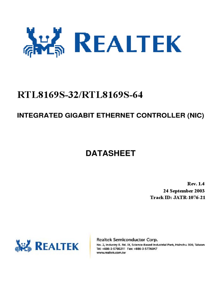 RTL8169S DataSheet | PDF | 64 Bit Computing | Networking Standards