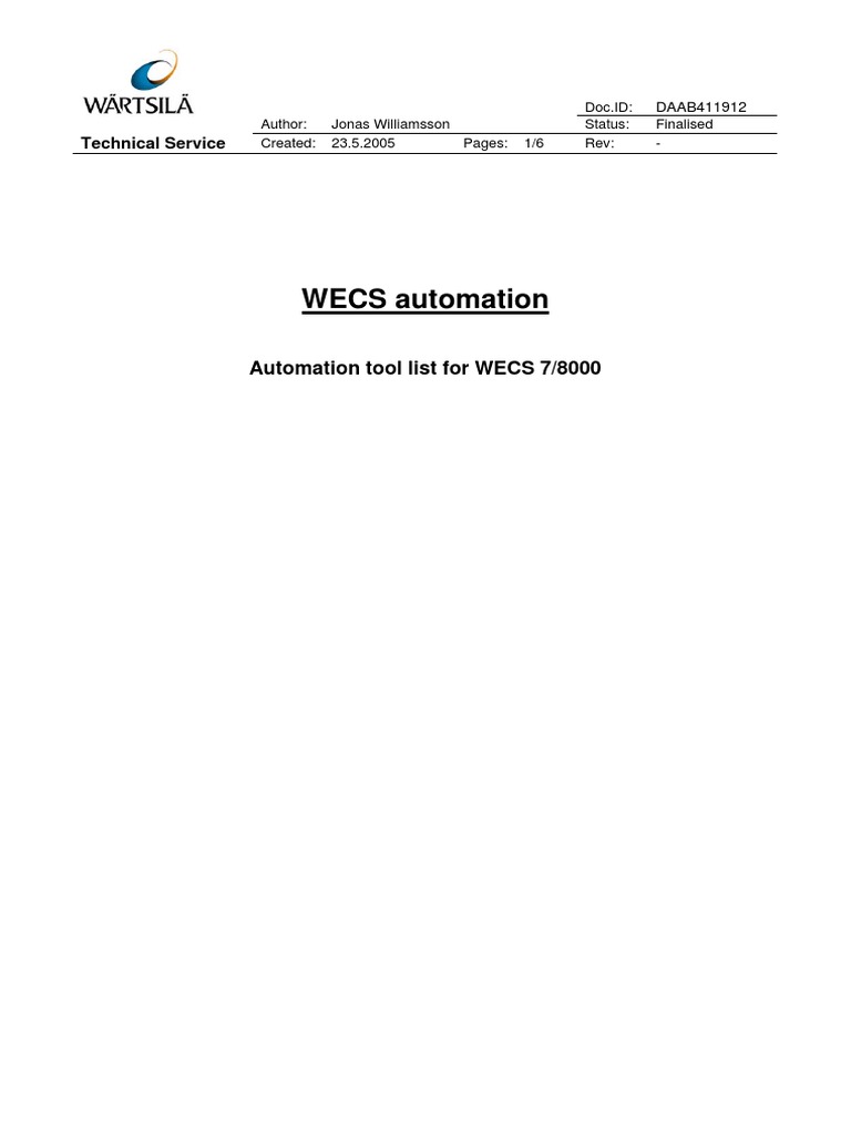 WECS 7/8000 Automation Tools List | PDF | Electrical Connector ...