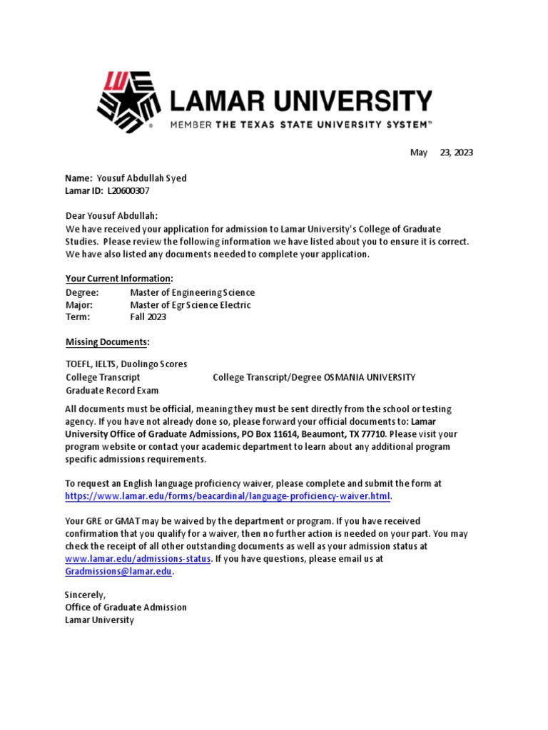 GRI Missing Info Letter | PDF