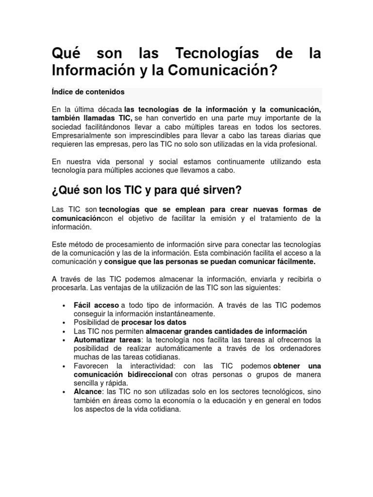 Tecnologías De La Información Y La Comunicación Pdf Tecnología De