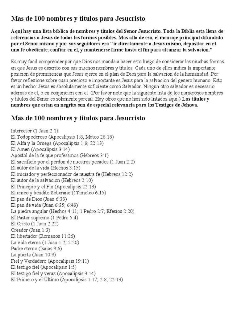 100 Nombres de Jesus | PDF | Ciencias sociales | Filosofía